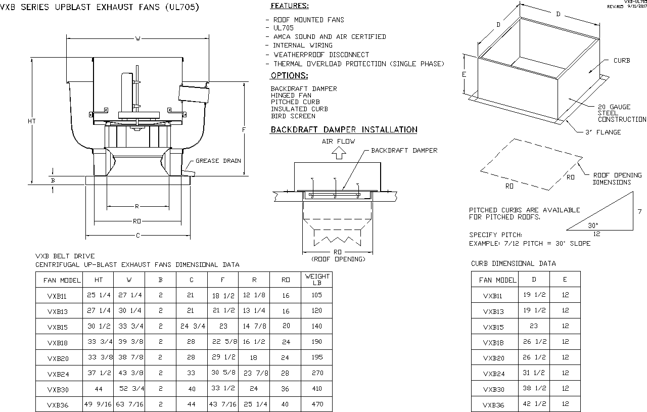 Belt Drive Centrifugal Upblast 705 Fan Drawing